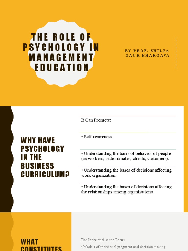 The Role of Psychology in Management Education 25th Jan | PDF ...