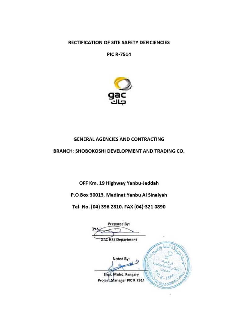 Site Safety Deficiencies Rectification Report | PDF | Road | Economic ...