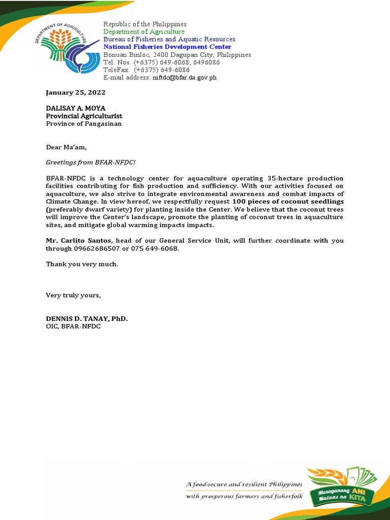 Request Letter For Coconut Seedlings | PDF