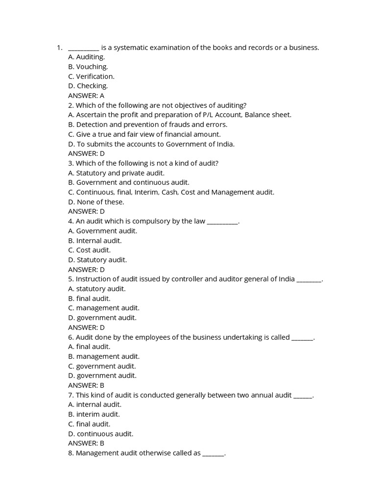 Principles of Auditing MCQ | PDF | Audit | Financial Audit