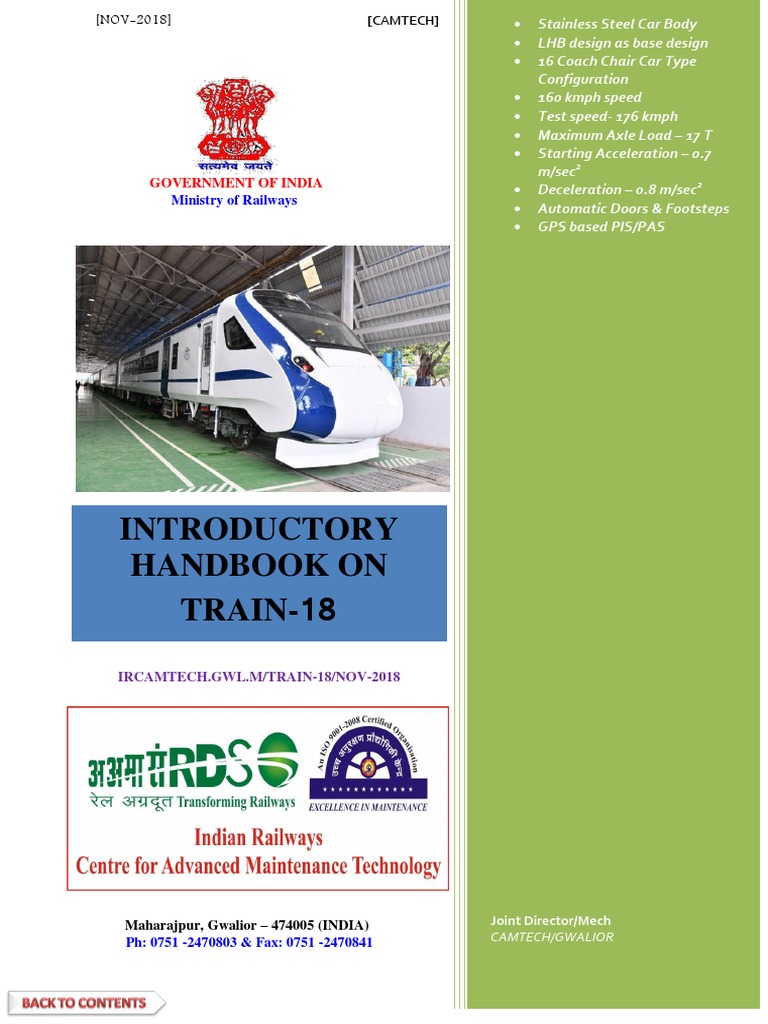 Train-18 Introductory Handbook | PDF | Train | Brake