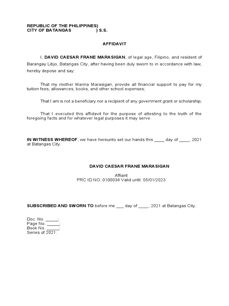Affidavit of No Scholarship | PDF | Affidavit | Public Law