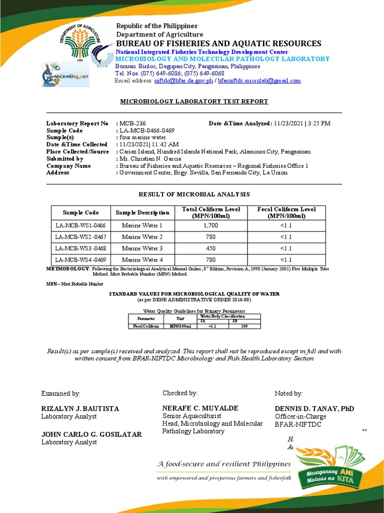 BFAR Region 1 Lab Result (C:o Mr. Christian Garcia) | PDF
