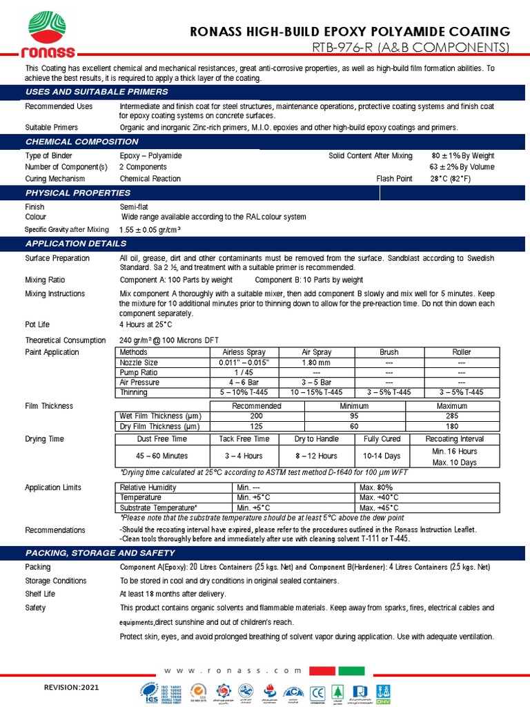 Ronass High-Build Epoxy Polyamide Coating: Rtb-976-R (A&B Components ...