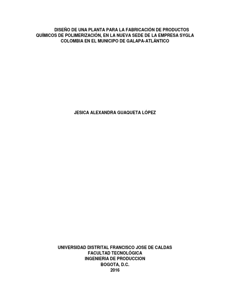 Diseño de Una Planta para La Fabricación de Productos Quimicos de ... Diseño de Una Planta para La Fabricación de Productos Quimicos de ...
