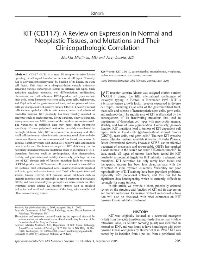 KIT CD117 A Review On Expression in Normal and Neoplastic Tissues | PDF ...
