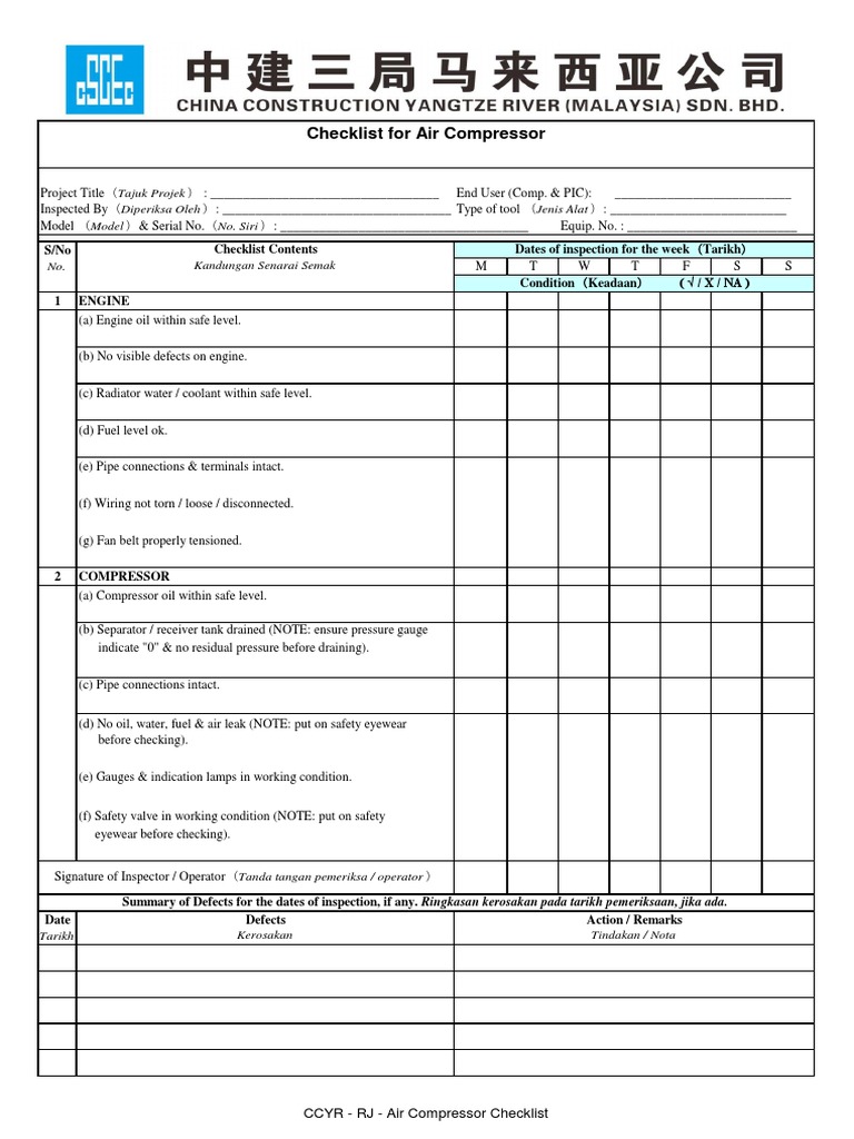 CCYR - RJ - Air Compressor Checklist: A Comprehensive Two-Part ...