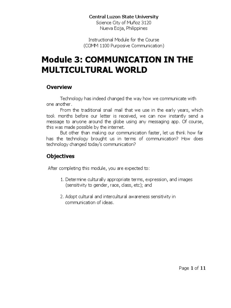 Module 3: Communication in The Multicultural World: Central Luzon State ...