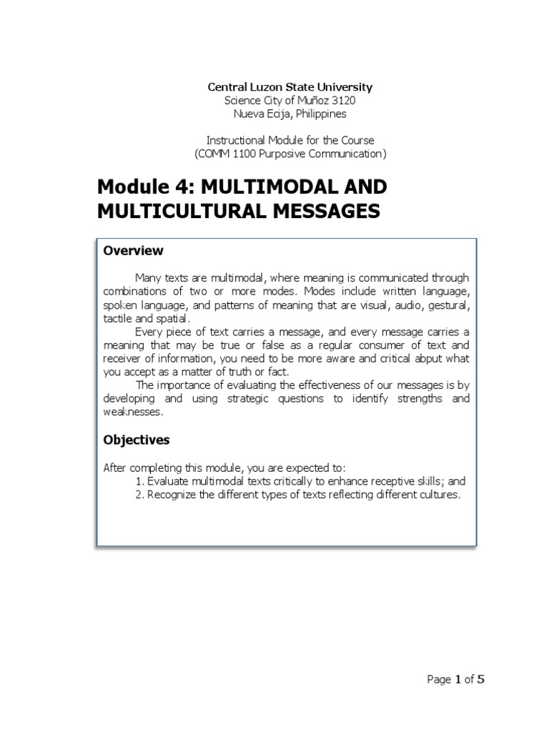 Module 4: Multimodal and Multicultural Messages: Central Luzon State ...