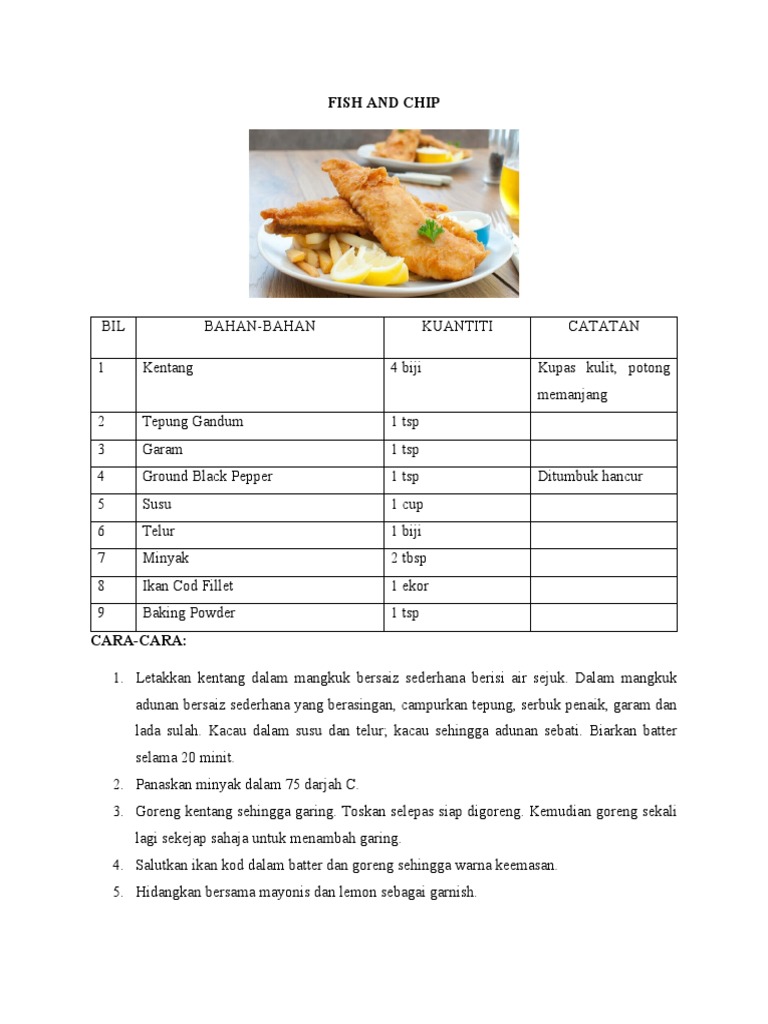 Resepi Standard (Fish and Chip & Eclair) | PDF