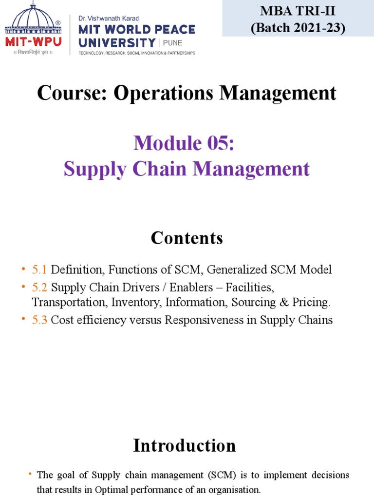 OM Unit 5 - Supply Chain Management | PDF | Supply Chain Management | Supply Chain