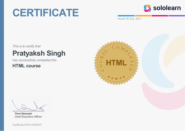 HTML Certificate | PDF