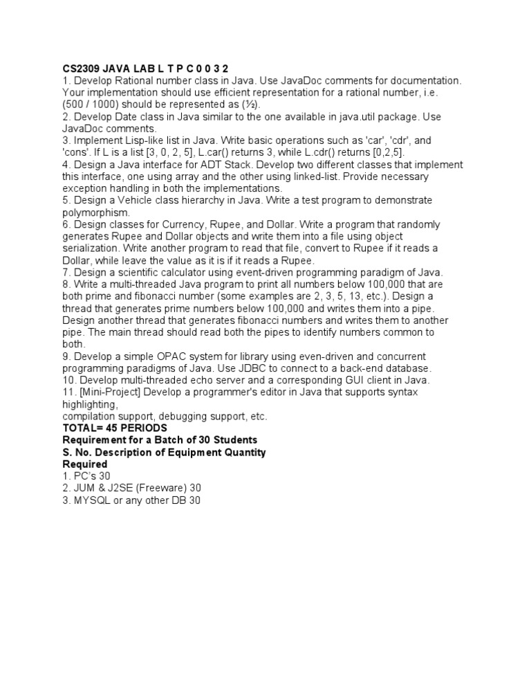 III Cse Cs2309 Java Lab | PDF