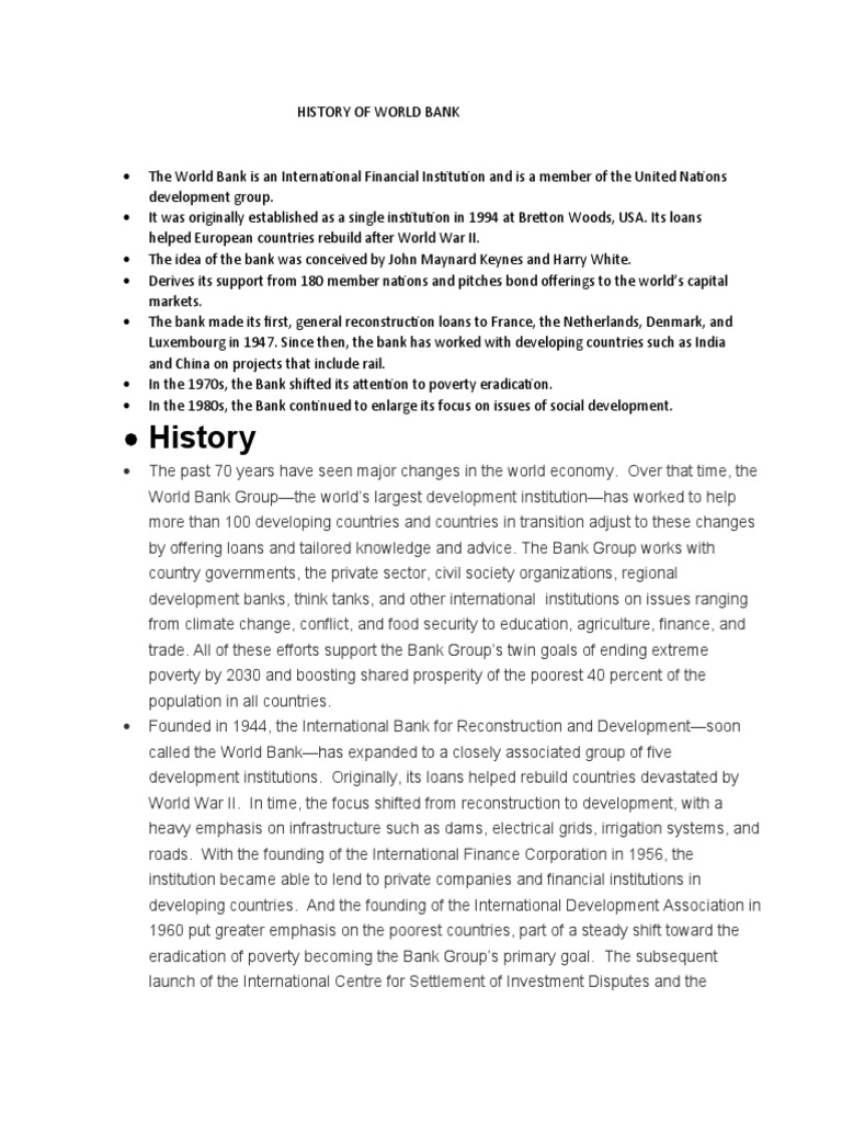 History of World Bank | PDF | World Bank | International Development ...