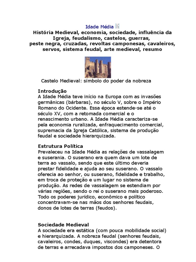 Idade Média - Texto | PDF | Feudalismo | Idade Média