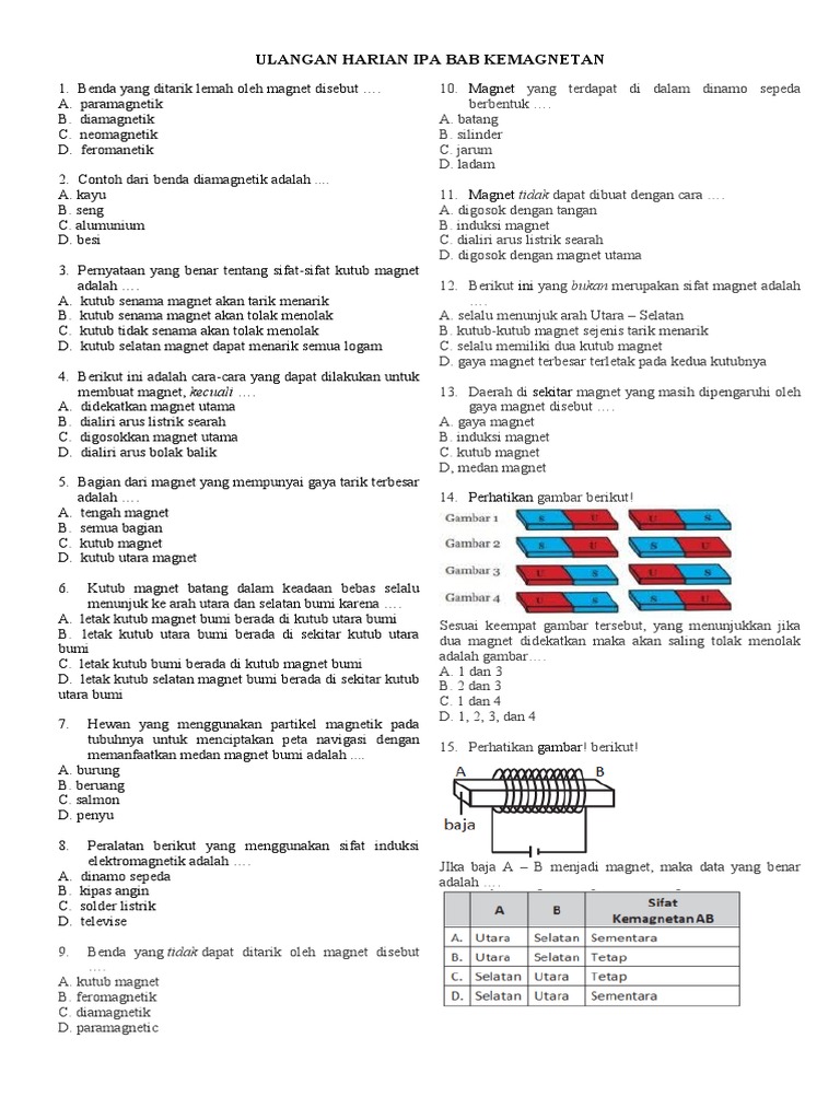 ULANGAN HARIAN IPA BAB KEMAGNETAN (Kelas 9) | PDF