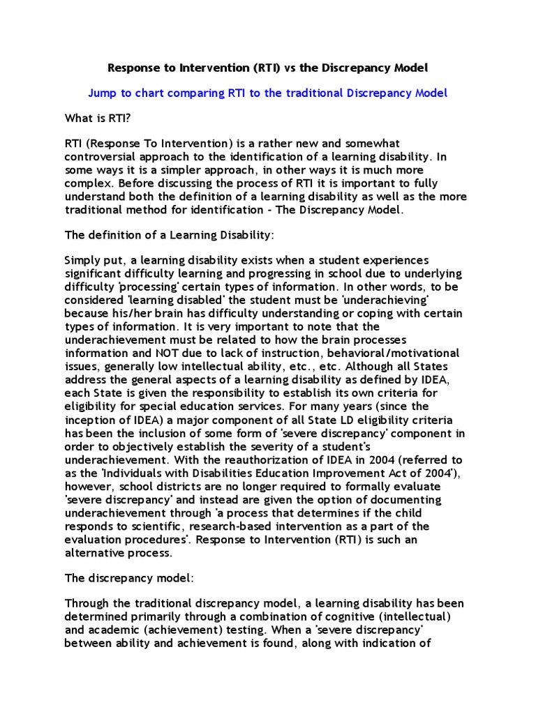 Response To Intervention Vs Discrepancy Model | PDF | Learning ...