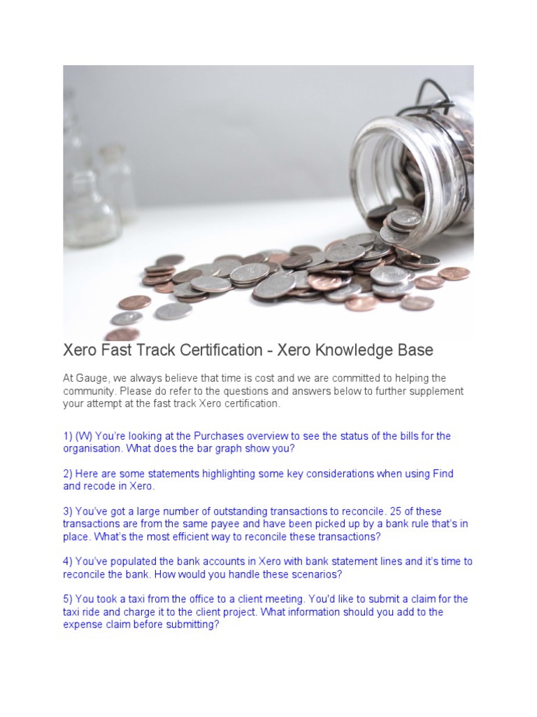 Xero Fast Track Certification - Xero Knowledge Base | PDF | Banks | Income Statement