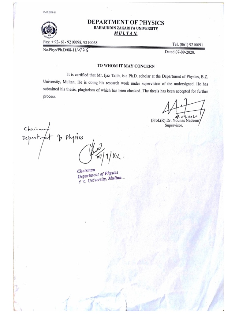 Certificate of Thesis Submitted | PDF