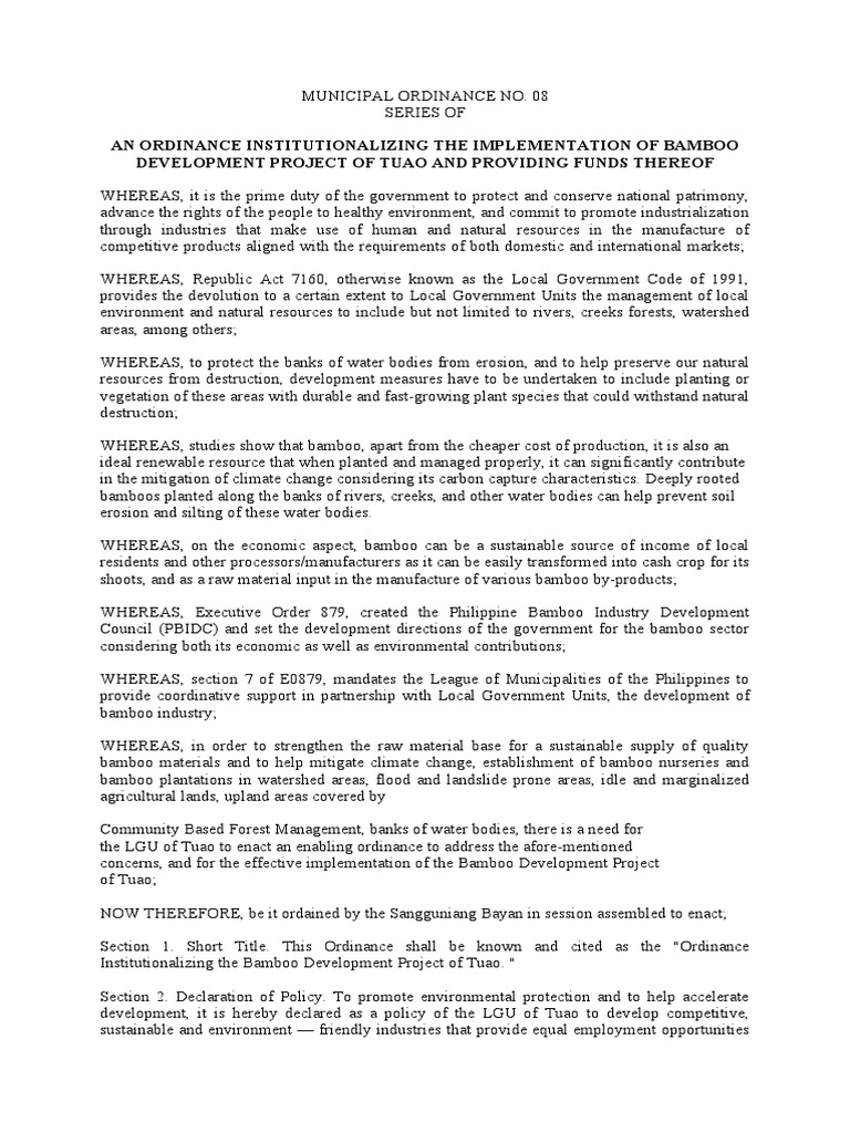 Bamboo Development Project Ordinance | PDF | Resource | Bamboo