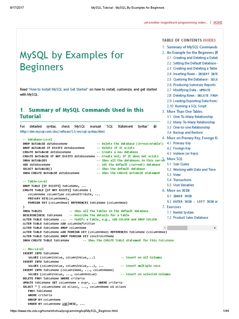 Mysql by Examples For Beginners: 1. Summary of Mysql Commands Used in ... Mysql by Examples For Beginners: 1. Summary of Mysql Commands Used in ...