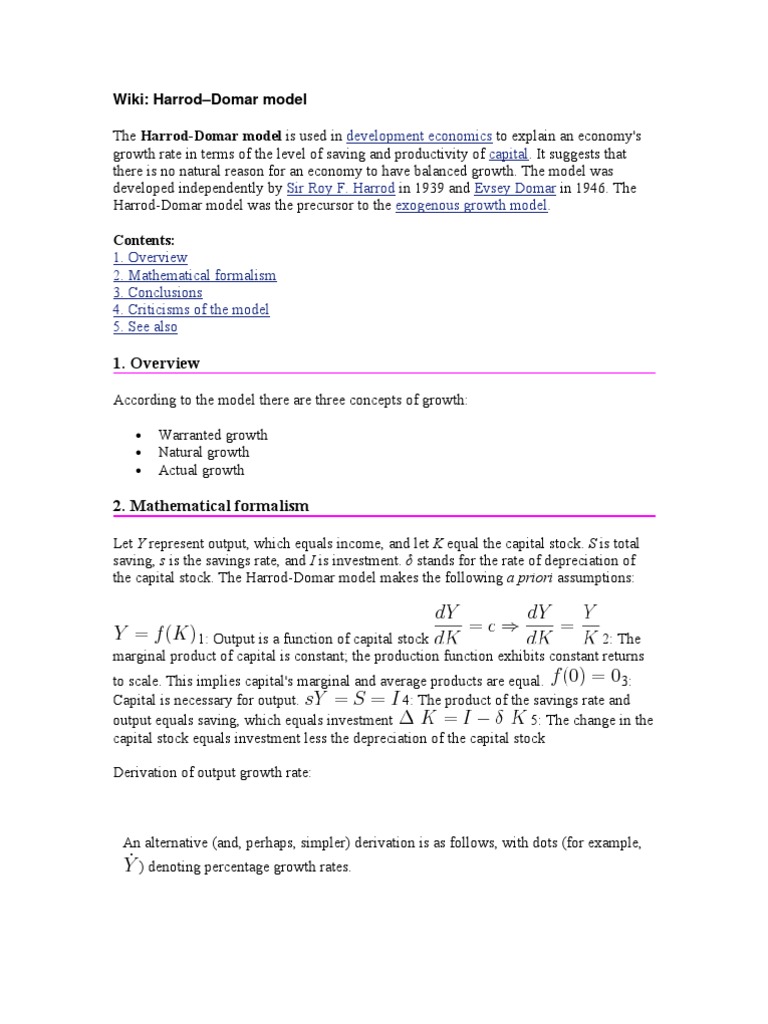 Harrod-Domar Growth Model Overview | PDF | Macroeconomics | Economics