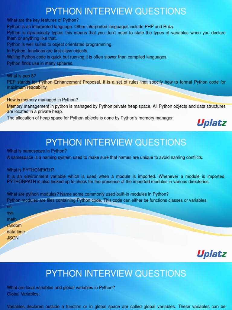 Python Interview Questions | PDF | Python (Programming Language ...
