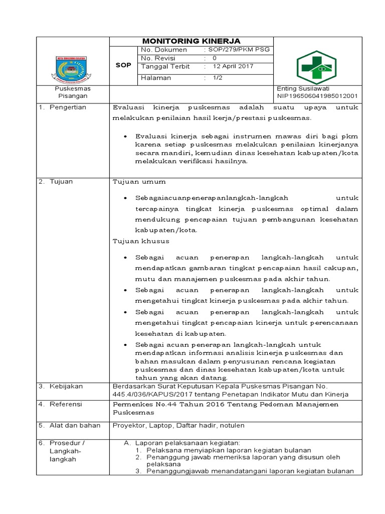 SOP Evaluasi KINERJA | PDF