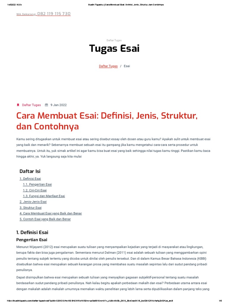 Buatin Tugasku - Cara Membuat Esai - Definisi, Jenis, Struktur, Dan Contohnya | PDF