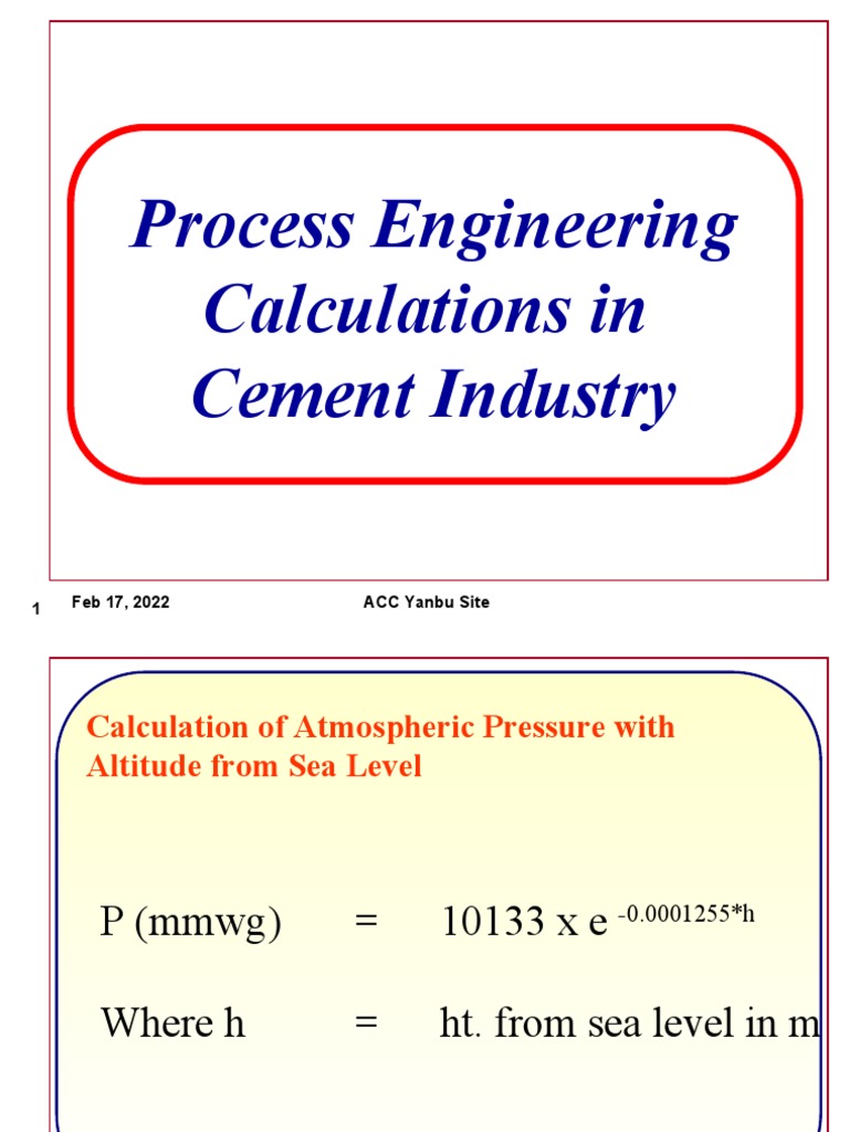 Process Engineering Calculations in Cement Industry: Feb 17, 2022 ACC ...