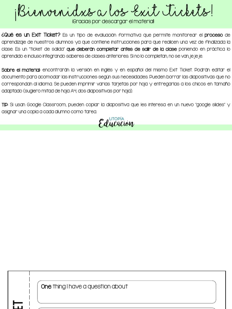 Ejemplos de Exit Tickets para Educación | PDF | Crecimiento personal y ...
