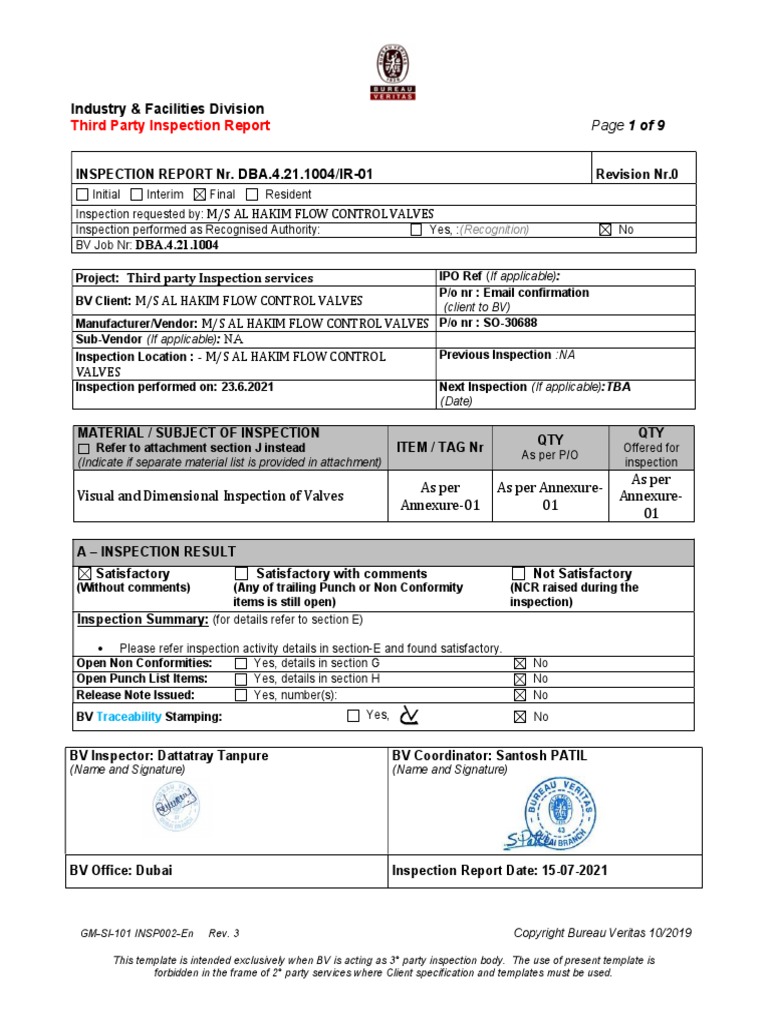Third Party Inspection Report: Industry & Facilities Division Page 1 of ...