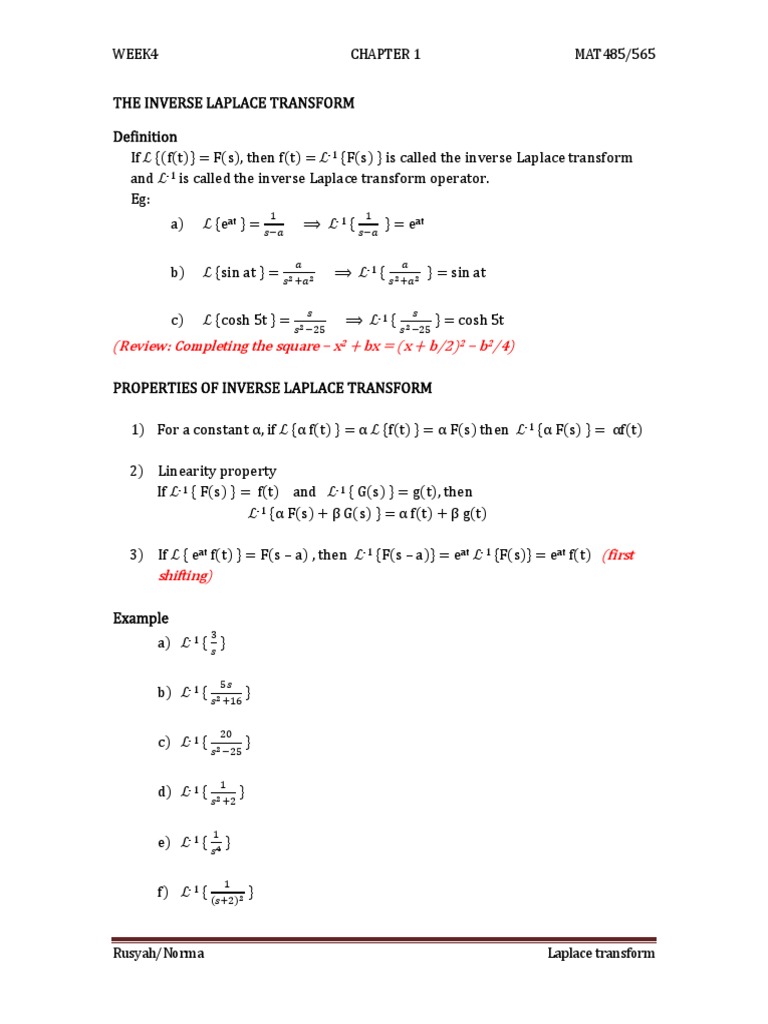 (Review: Completing The Square - X + BX (X + b/2) - B /4) : Week4 ...