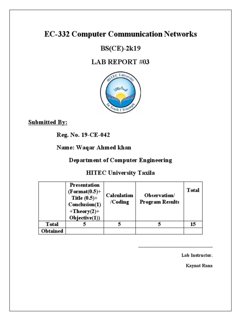 CCN Lab Report 03 (Waqar) | Download Free PDF | Computer Network | Computing