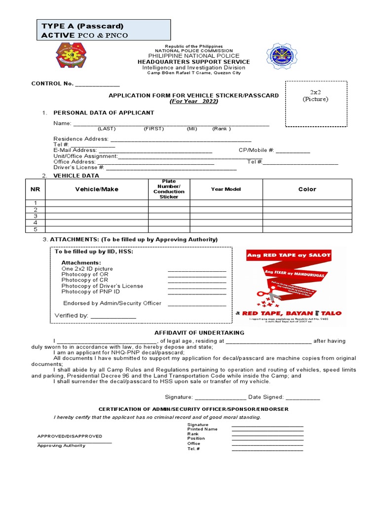 Vehicle Passcard Application Form 2022 | PDF | Driver's License ...
