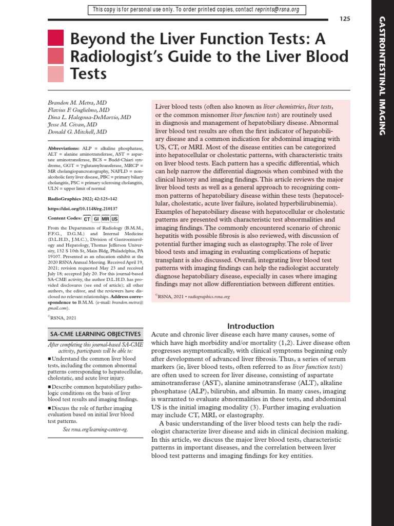 Beyond The Liver Function Tests: A Radiologist's Guide To The Liver ...