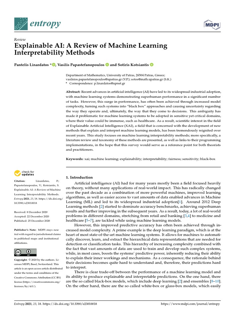 Entropy: Explainable AI: A Review of Machine Learning Interpretability ...