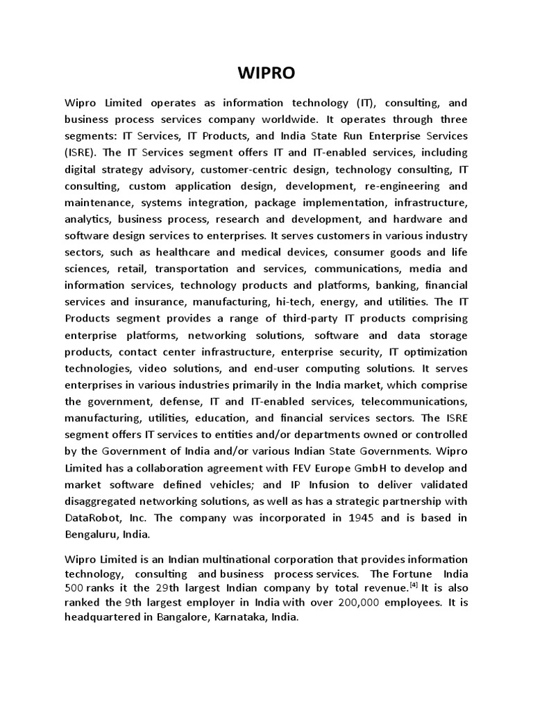 Fundamental Analyzis of Wipro | PDF | Balance Sheet | Outsourcing
