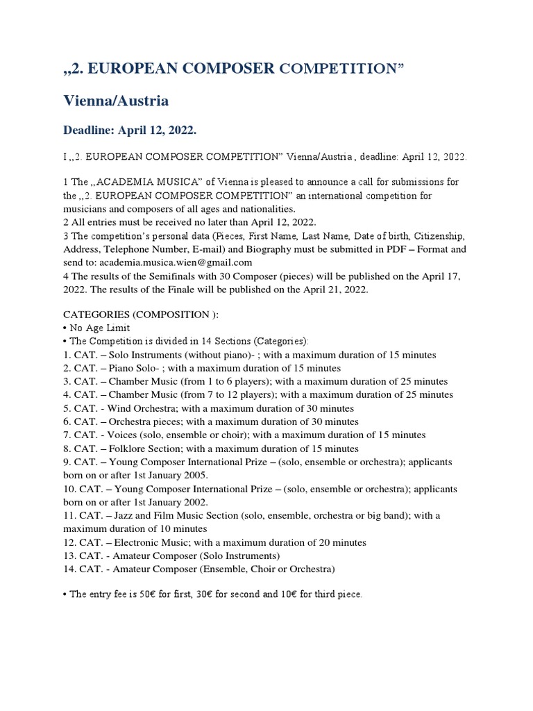 European Composer Competition 2022 | PDF | Orchestras | Composers