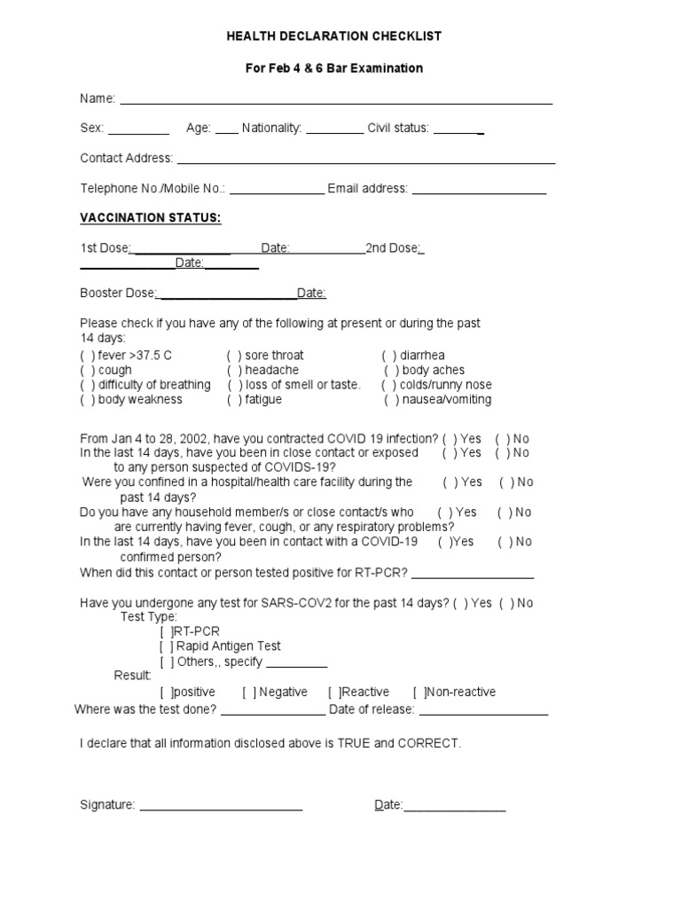 Health Declaration Form | PDF