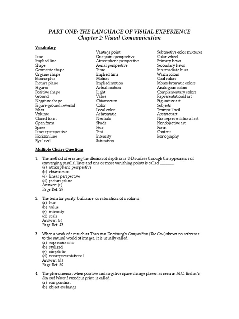 Part One: The Language of Visual Experience Chapter 2: Visual ...