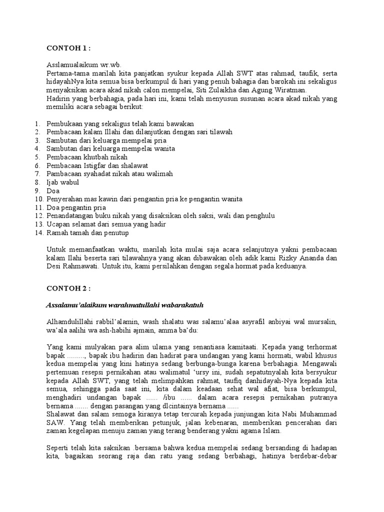 Contoh Text Pembawa Acara Pernikahan | PDF