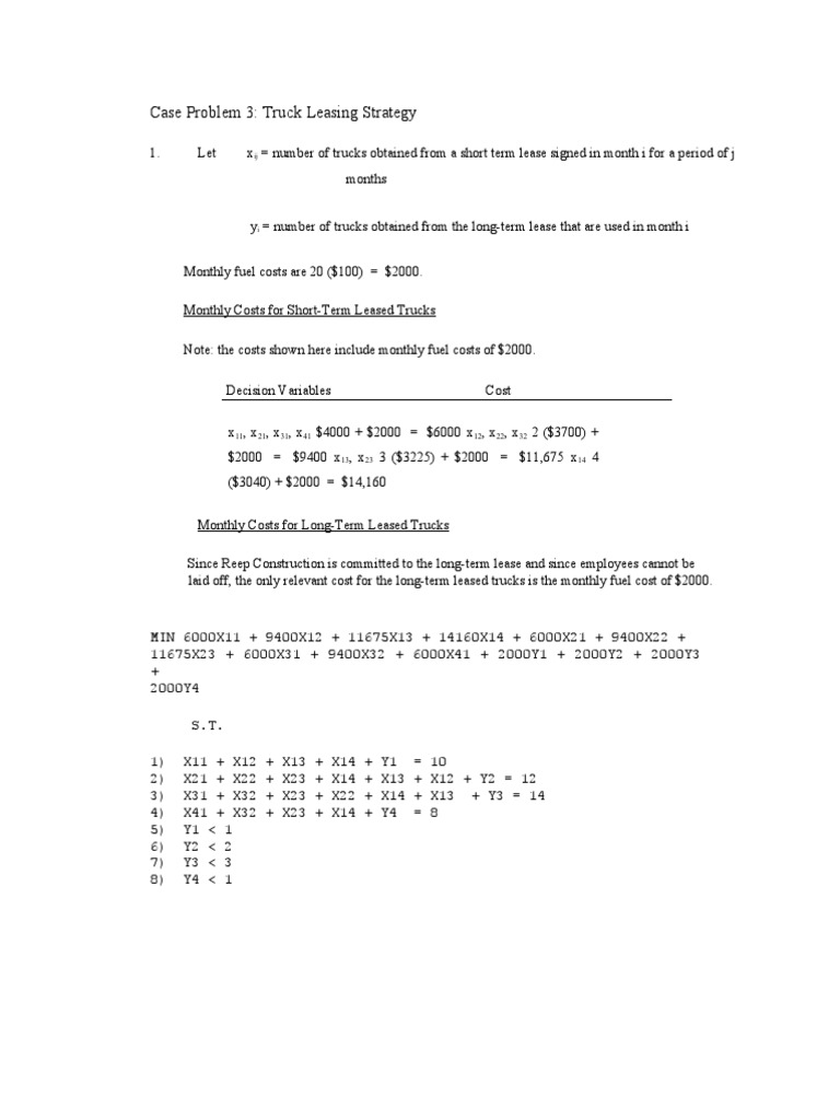 Case Problem 3 Truck Leasing Strategy | PDF | Applied Mathematics ...