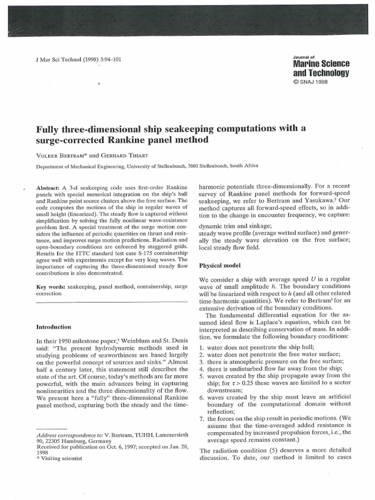 Fully Three-Dimensional Ship Seakeeping Computations With A Surge ...