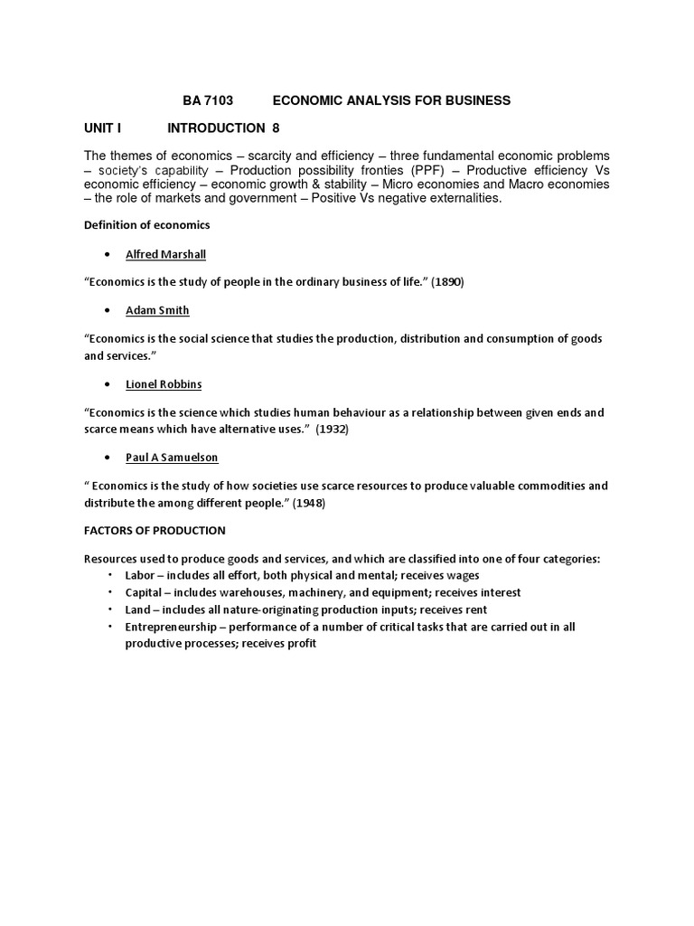 Economics Unit 1 | PDF | Economics | Macroeconomics