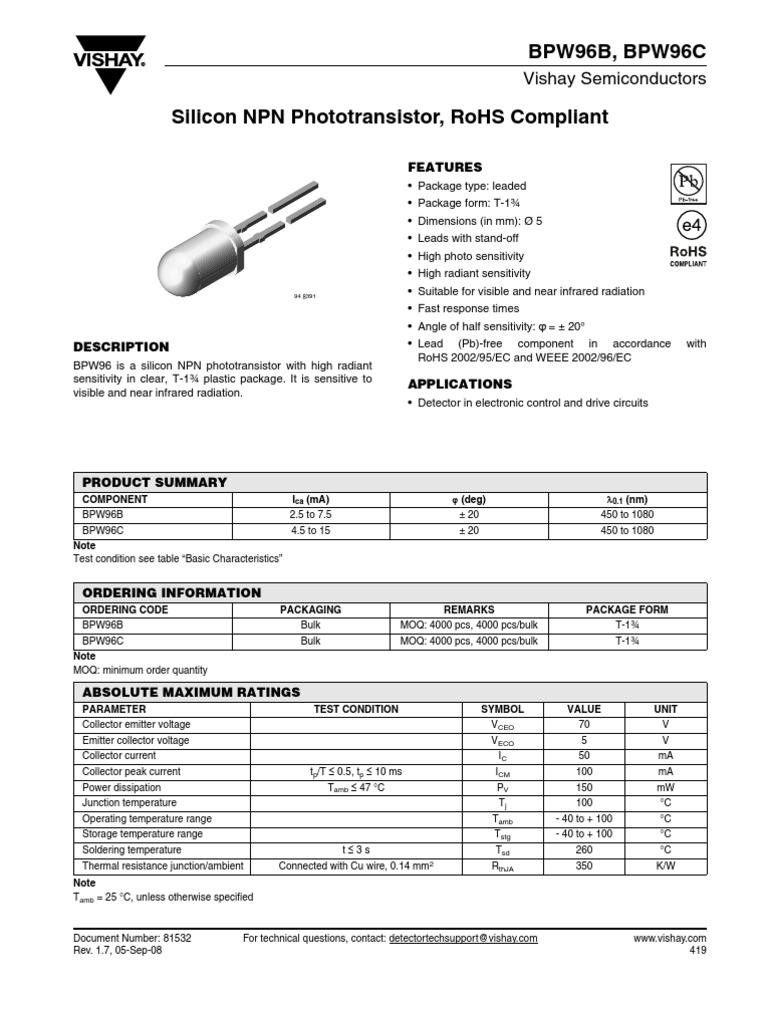 BPW96B, BPW96C: Vishay Semiconductors | PDF | Bipolar Junction ...