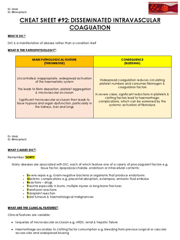 DIC Overview and Management Guide | PDF | Coagulation | Medical Specialties