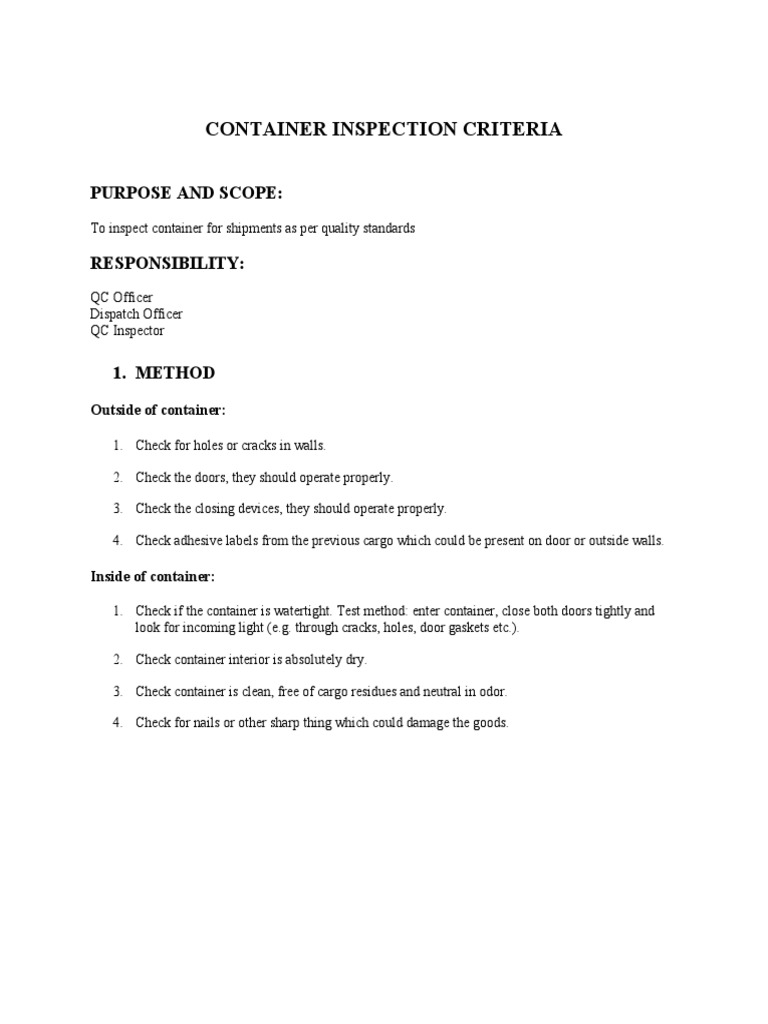 Container Inspection Criteria | PDF