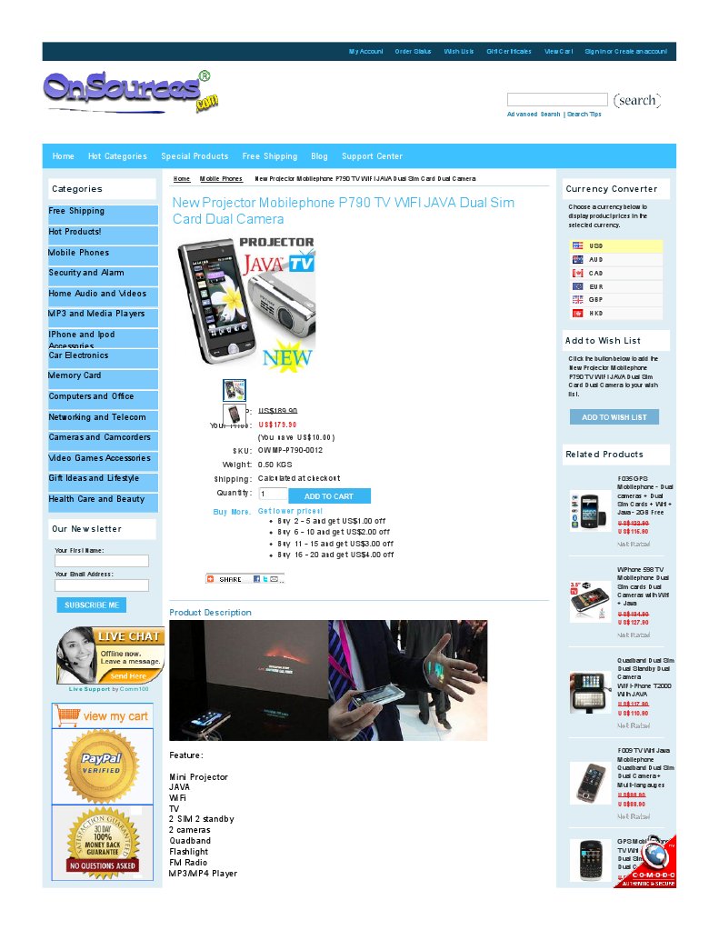 New Projector Mobile Phone P790 TV WIFI JAVA Dual Sim Card Dual Camera ...