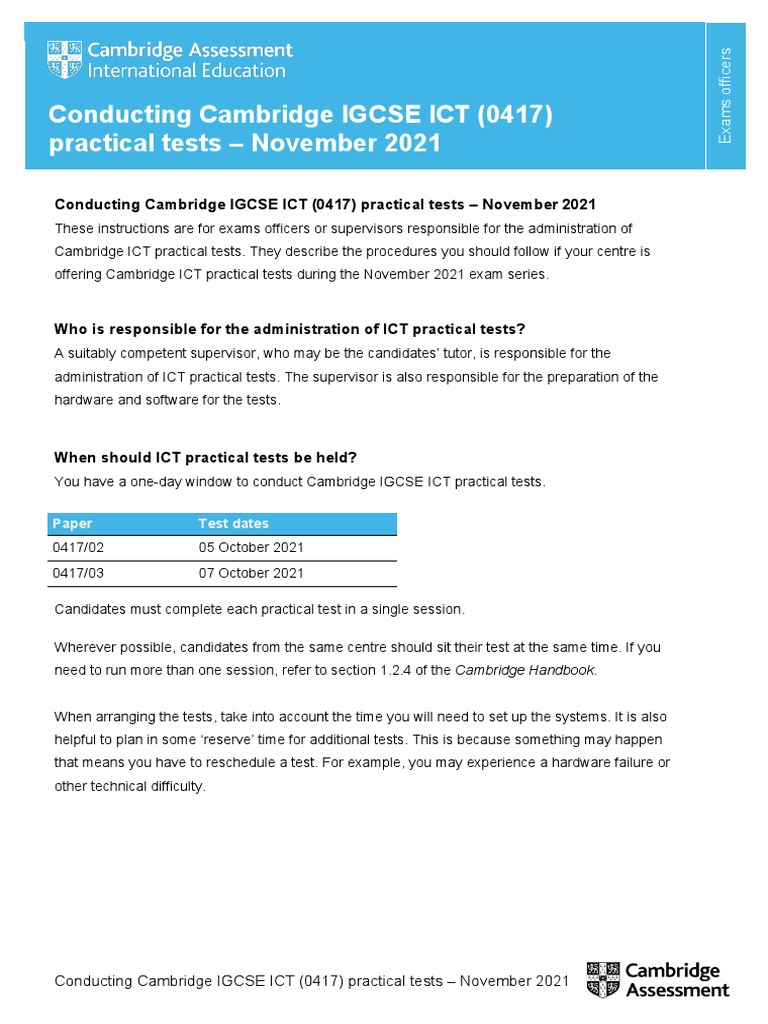 Conducting Cambridge IGCSE ICT (0417) Practical Tests November 2021 ...